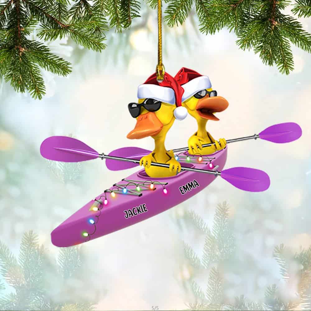 Kayaking Ducks, Personalized Christmas Flat Ornament, Christmas Gift ...